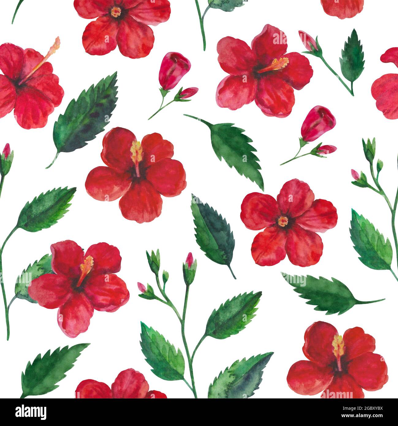 Watercolor seamless tropical pattern with hibiscus lowers for design ...