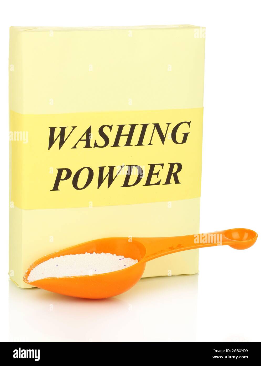 Washing powder and measuring cup isolated on white Stock Photo - Alamy