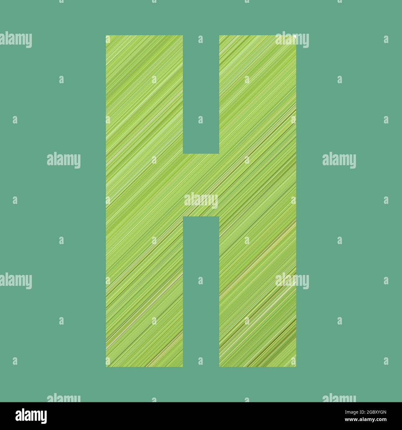 Alphabet letters of shape H in green pattern style on pastel green ...