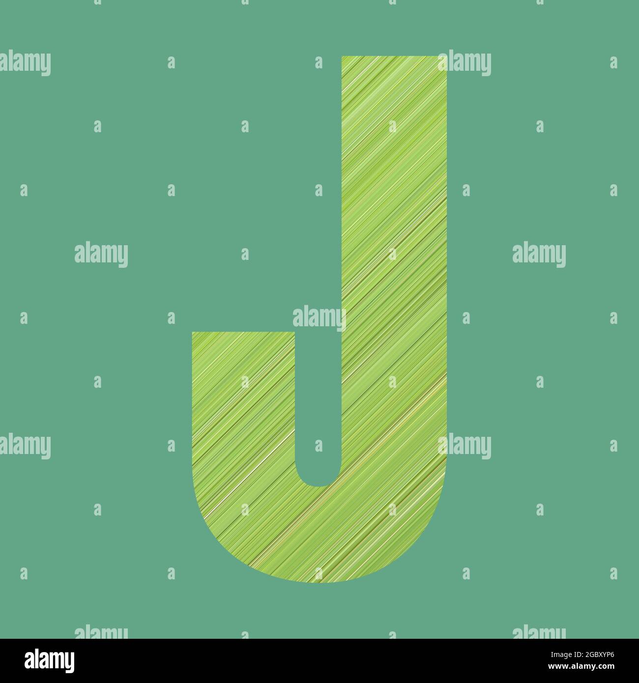 Alphabet letters of shape J in green pattern style on pastel green ...
