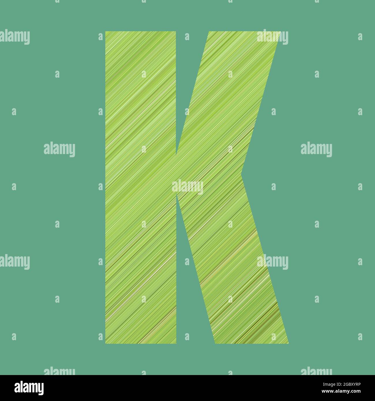 Alphabet letters of shape K in green pattern style on pastel green ...