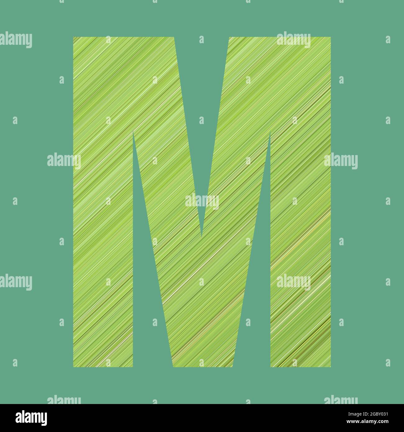 Alphabet letters of shape M in green pattern style on pastel green ...