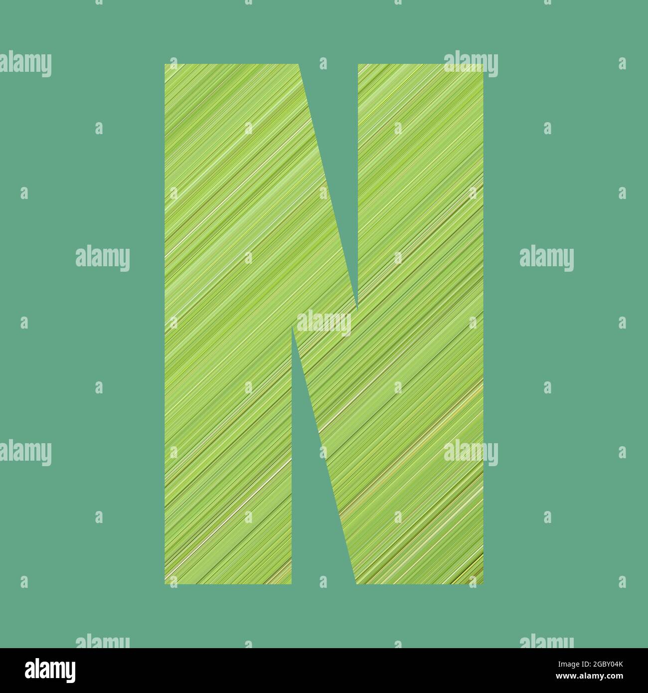 Alphabet letters of shape N in green pattern style on pastel green ...