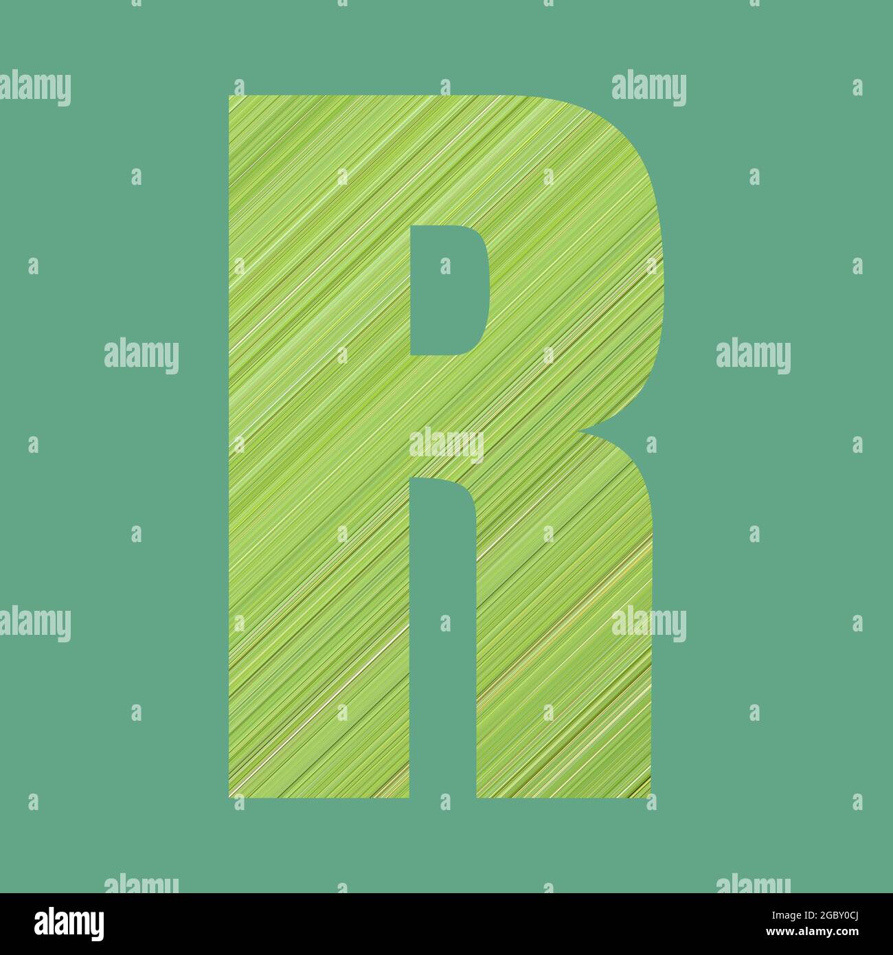 Alphabet letters of shape R in green pattern style on pastel green ...