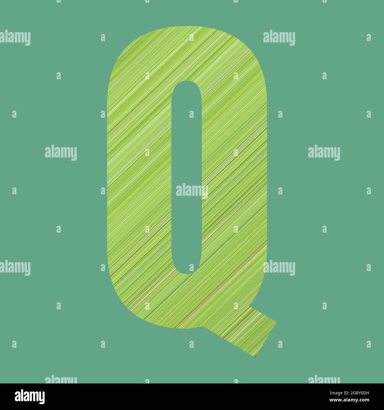 Alphabet letters of shape Q in green pattern style on pastel green ...