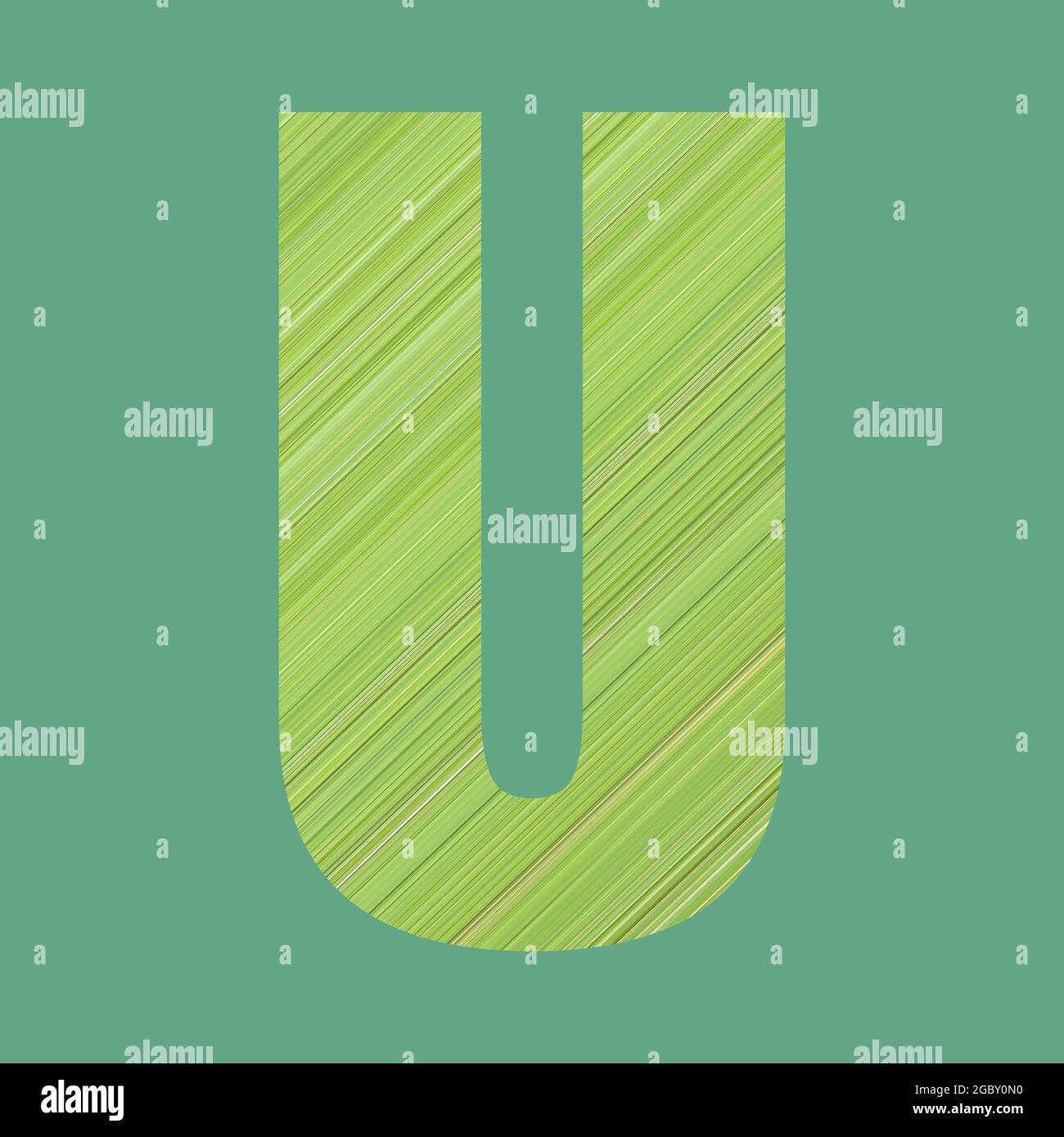 Alphabet letters of shape U in green pattern style on pastel green ...