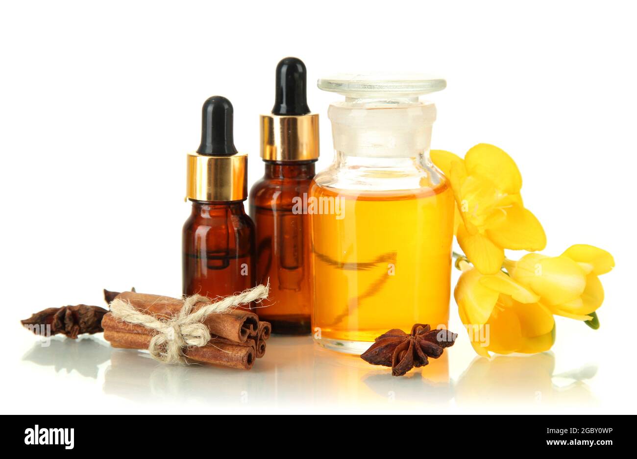 Bottles with ingredients for the perfume, isolated on white Stock Photo ...