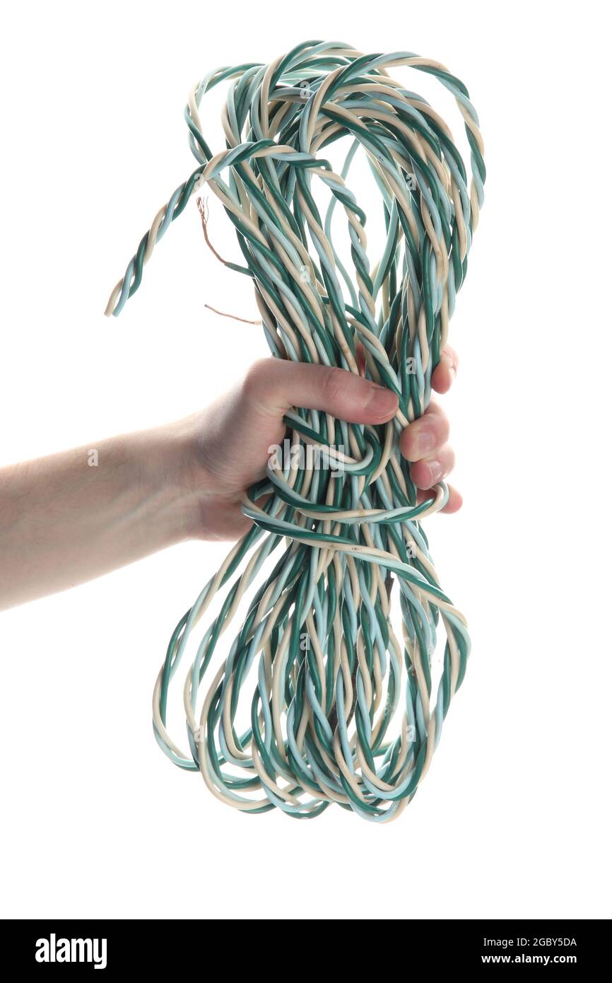 Cable in man hand, isolated on white Stock Photo - Alamy