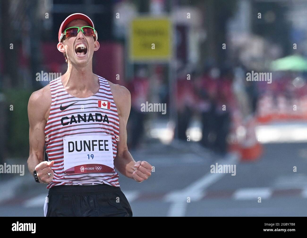 Sapporo, Japan. 6th Aug, 2021. Evan Dunfee of Canada reacts after the ...