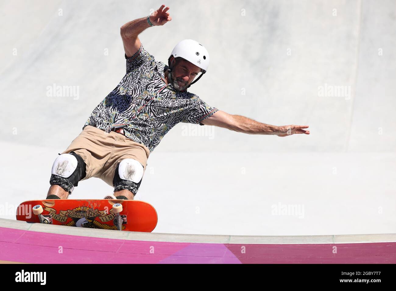 Tokyo, Japan. August 5th 2021: Veteran skateboarder Dallas OBERHOLZER ...