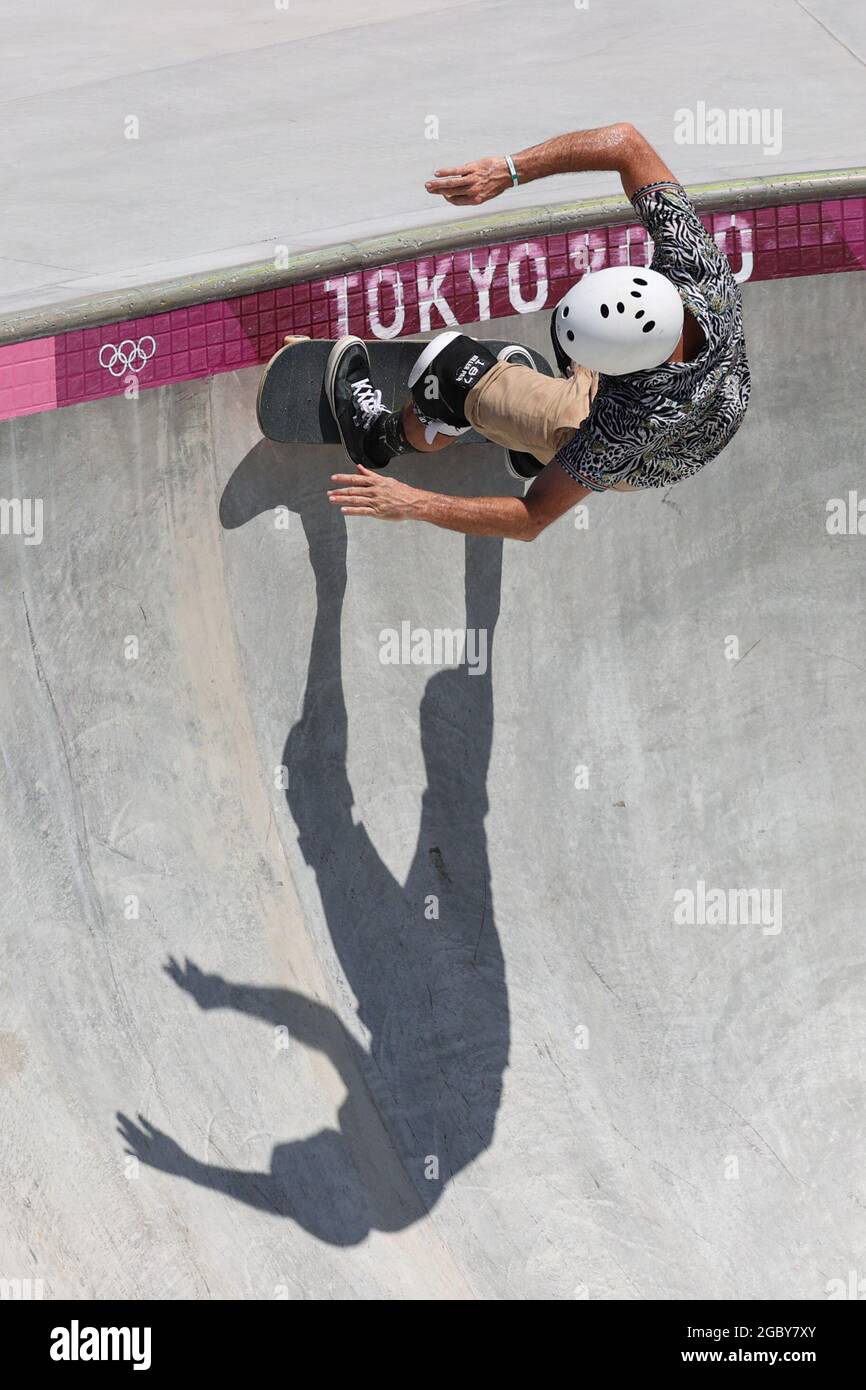 Tokyo, Japan. August 5th 2021: Veteran skateboarder Dallas OBERHOLZER ...