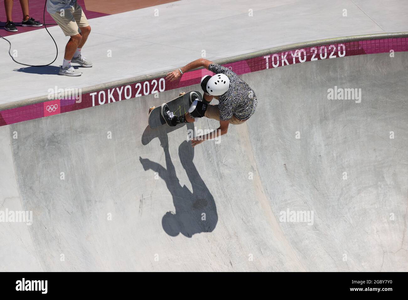 Tokyo, Japan. August 5th 2021: Veteran skateboarder Dallas OBERHOLZER ...