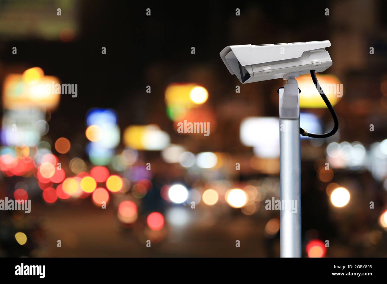CCTV system on blur road at night background and have copy space for ...