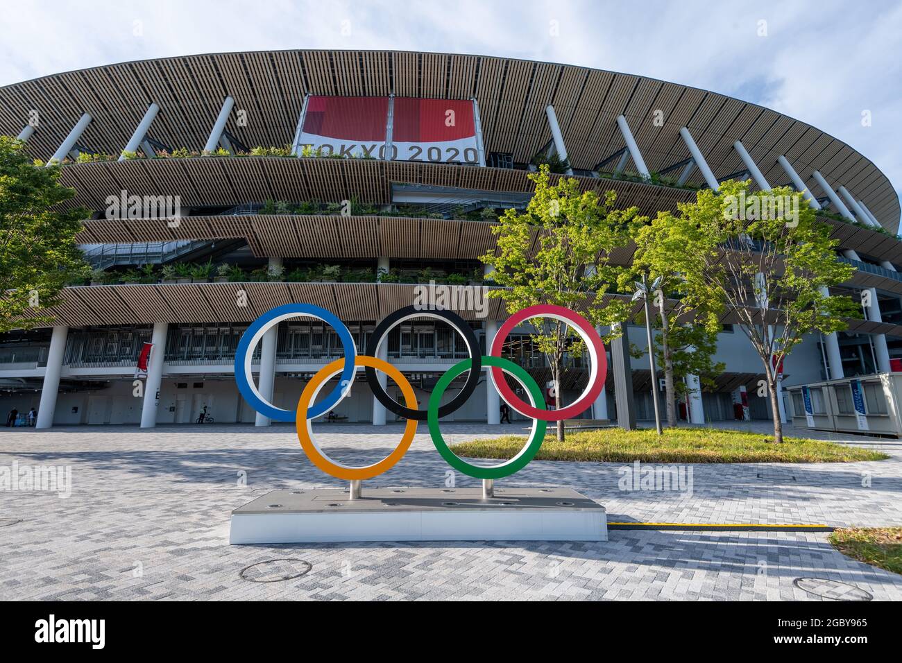A general outside stadium overview with the five olympic rings hi-res ...