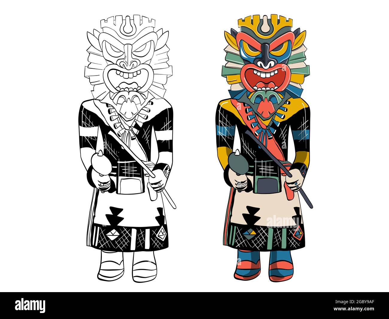 Illustration digital drawing coloring book idol in color and black and ...