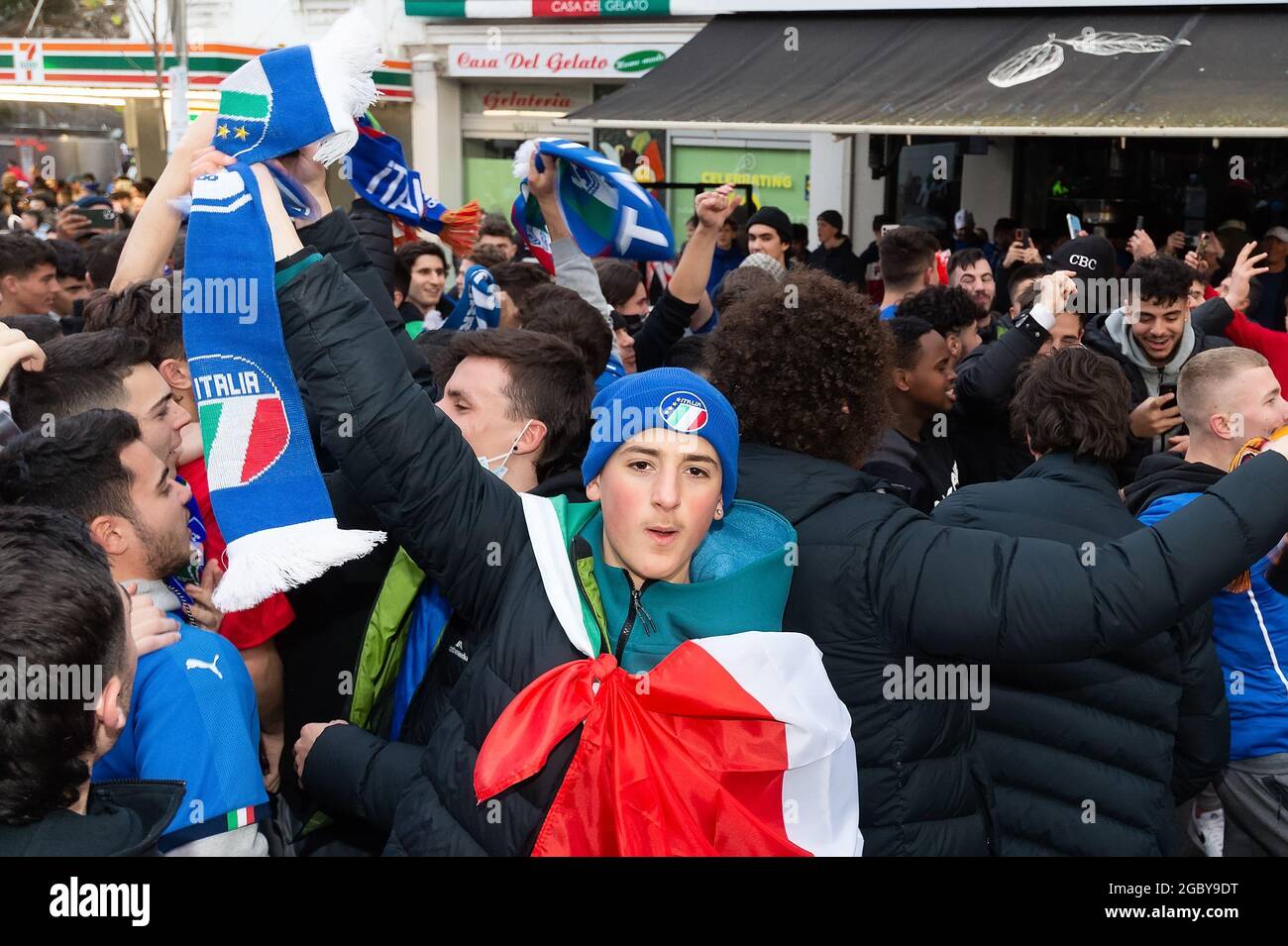 Italy fans are seen celebrating winning the Euro 2020 match after the ...