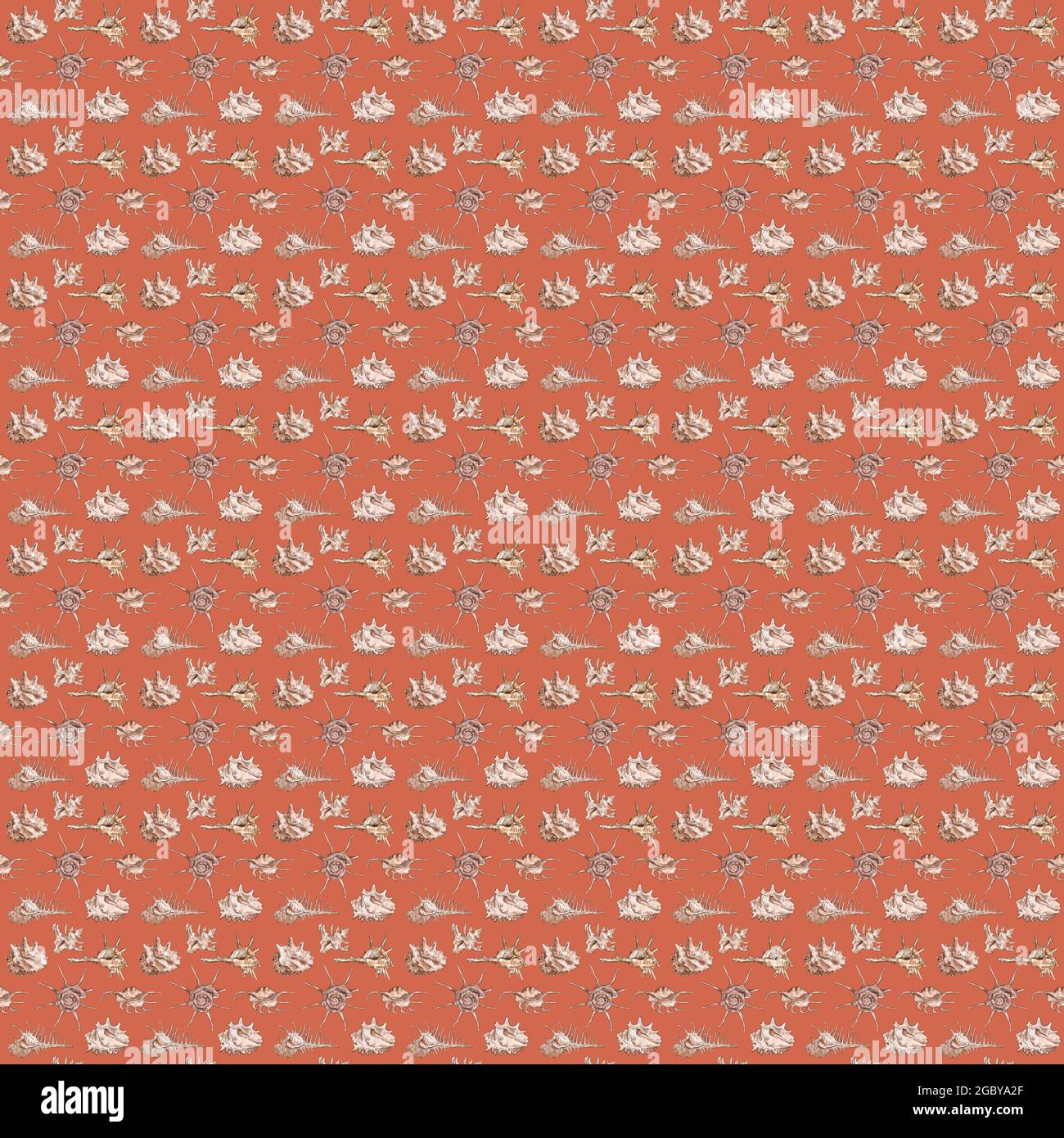 Watercolor digital illustration seamless pattern of seashells from ...
