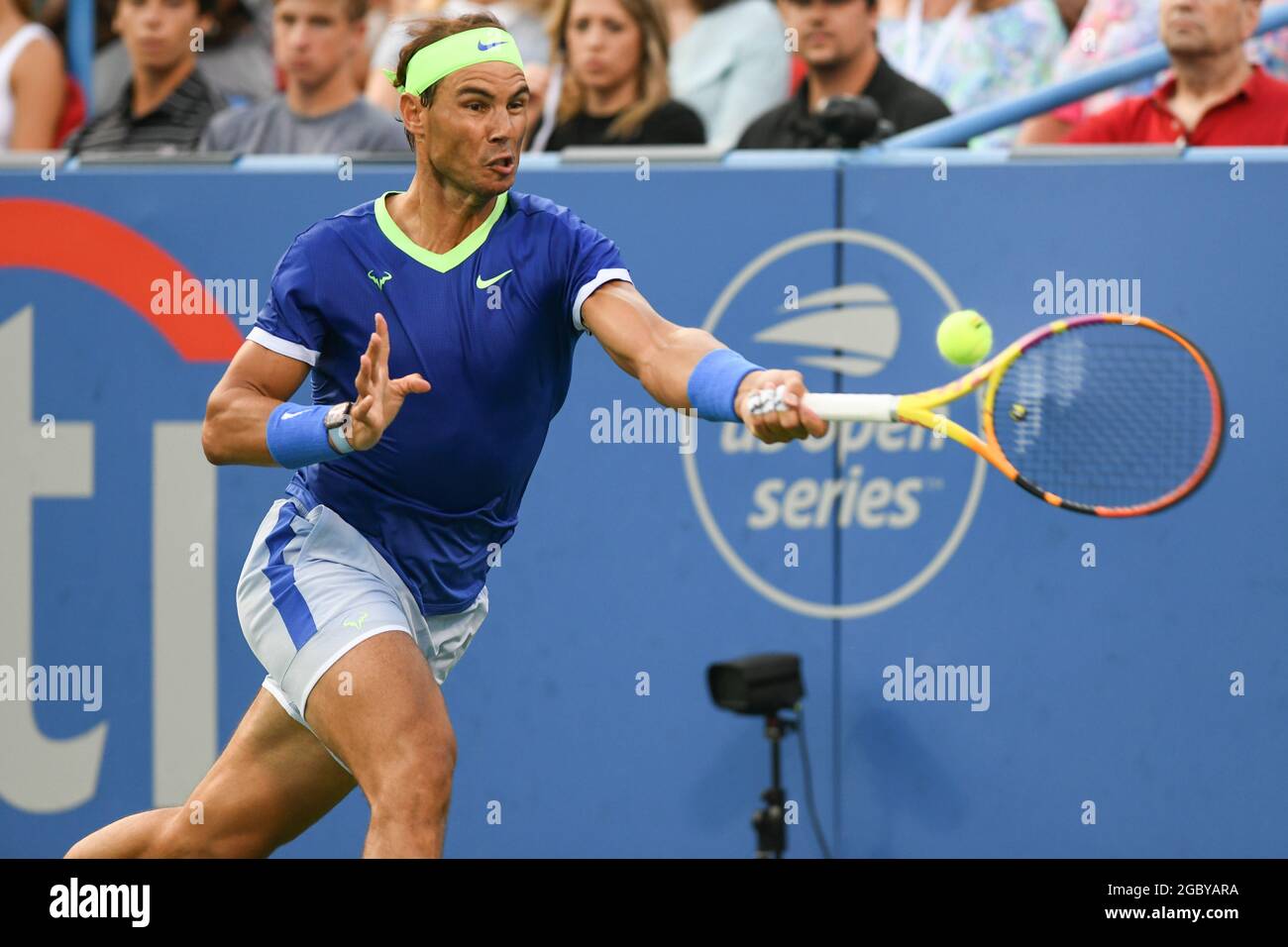 Washington, D.C, USA. 5th Aug, 2021. RAFAEL NADAL hits a forehand ...