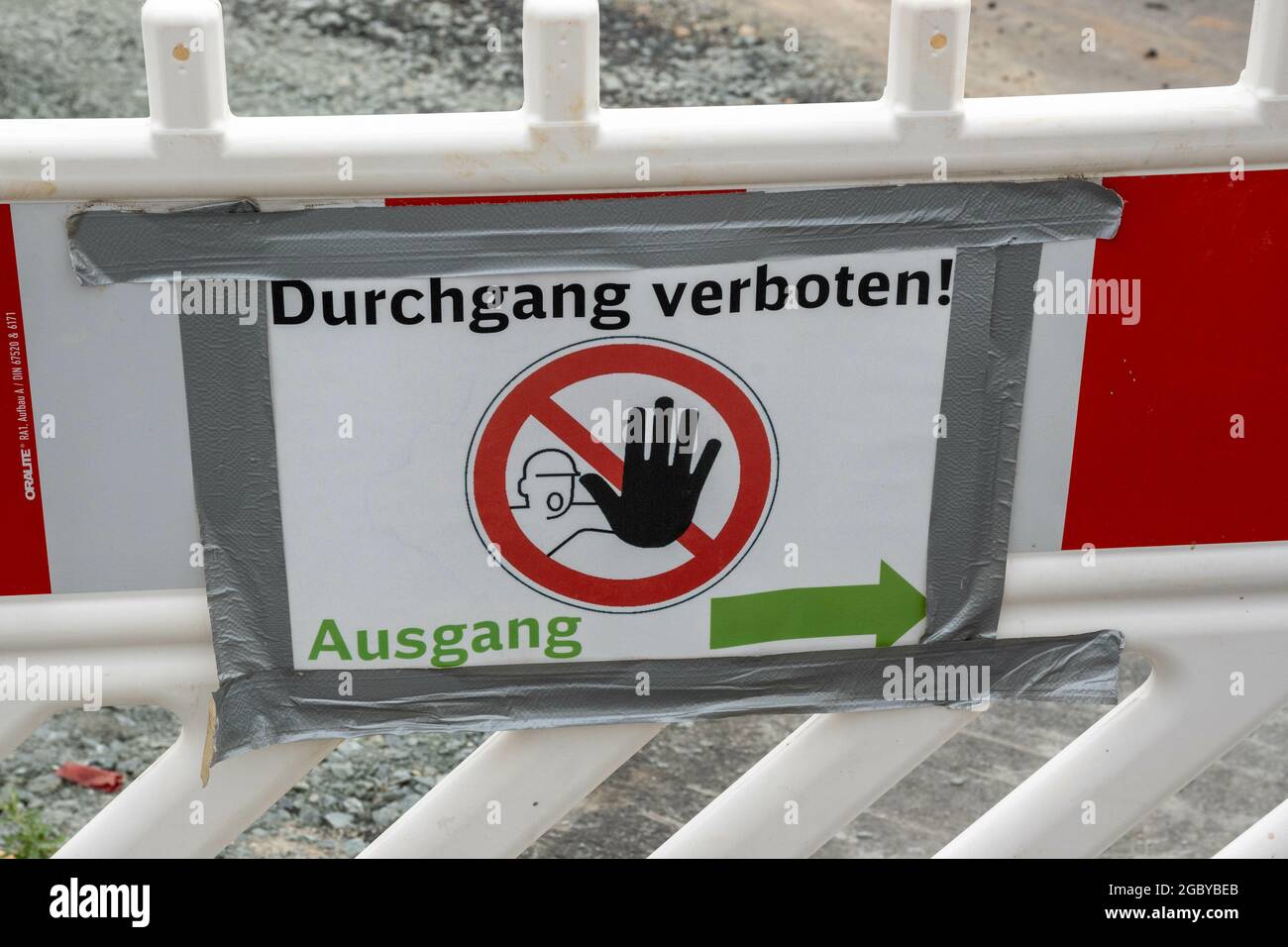 Sign in German saying "access denied" with a symbol of a man holding ...