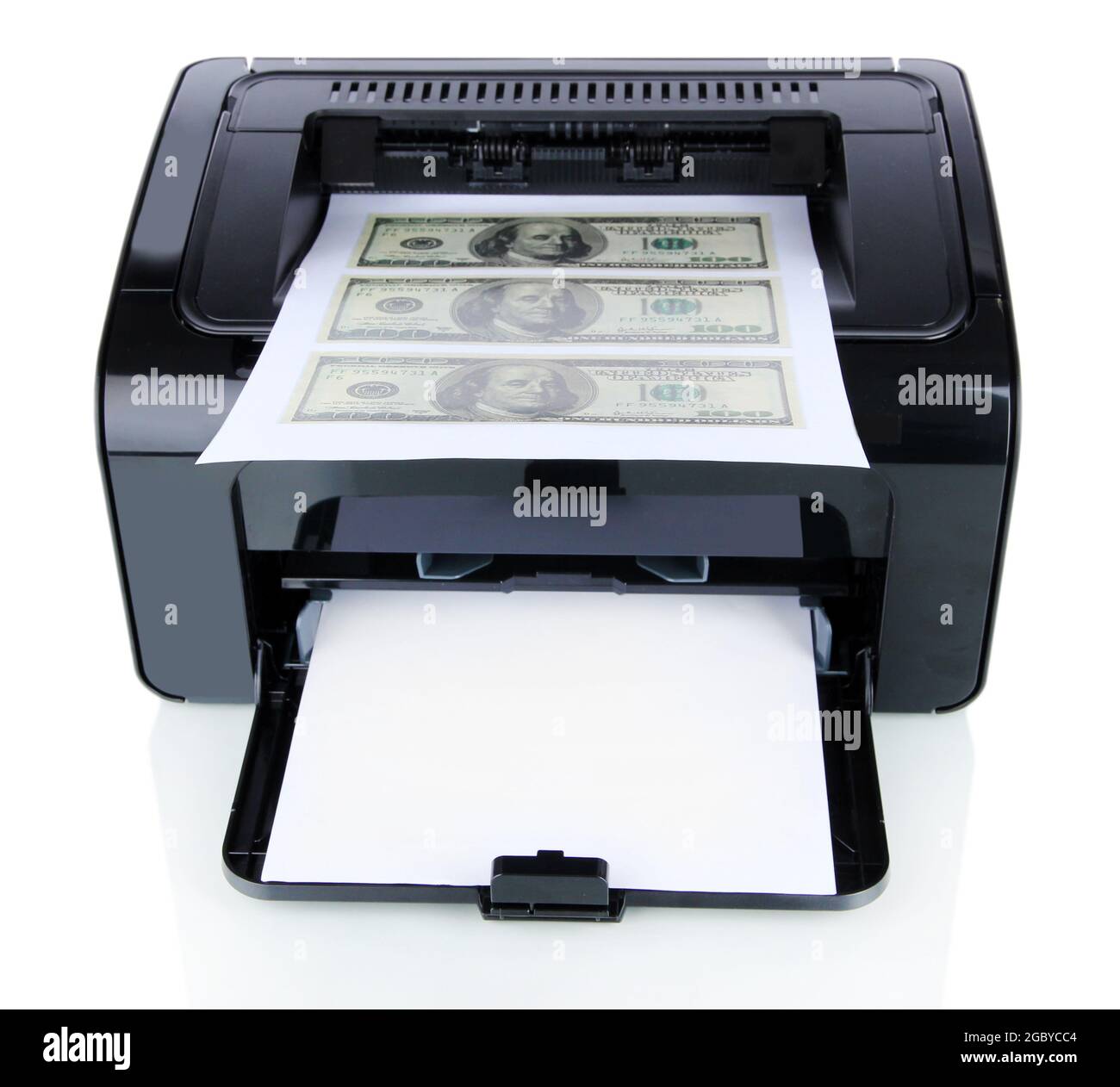 Printer printing fake dollar bills isolated on white Stock Photo - Alamy