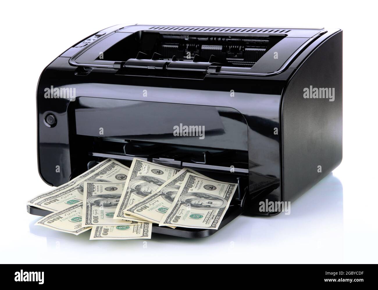 Printer printing fake dollar bills isolated on white Stock Photo - Alamy
