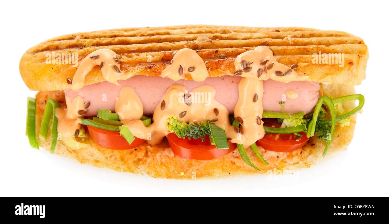 Delicious hot dog isolated on white Stock Photo - Alamy