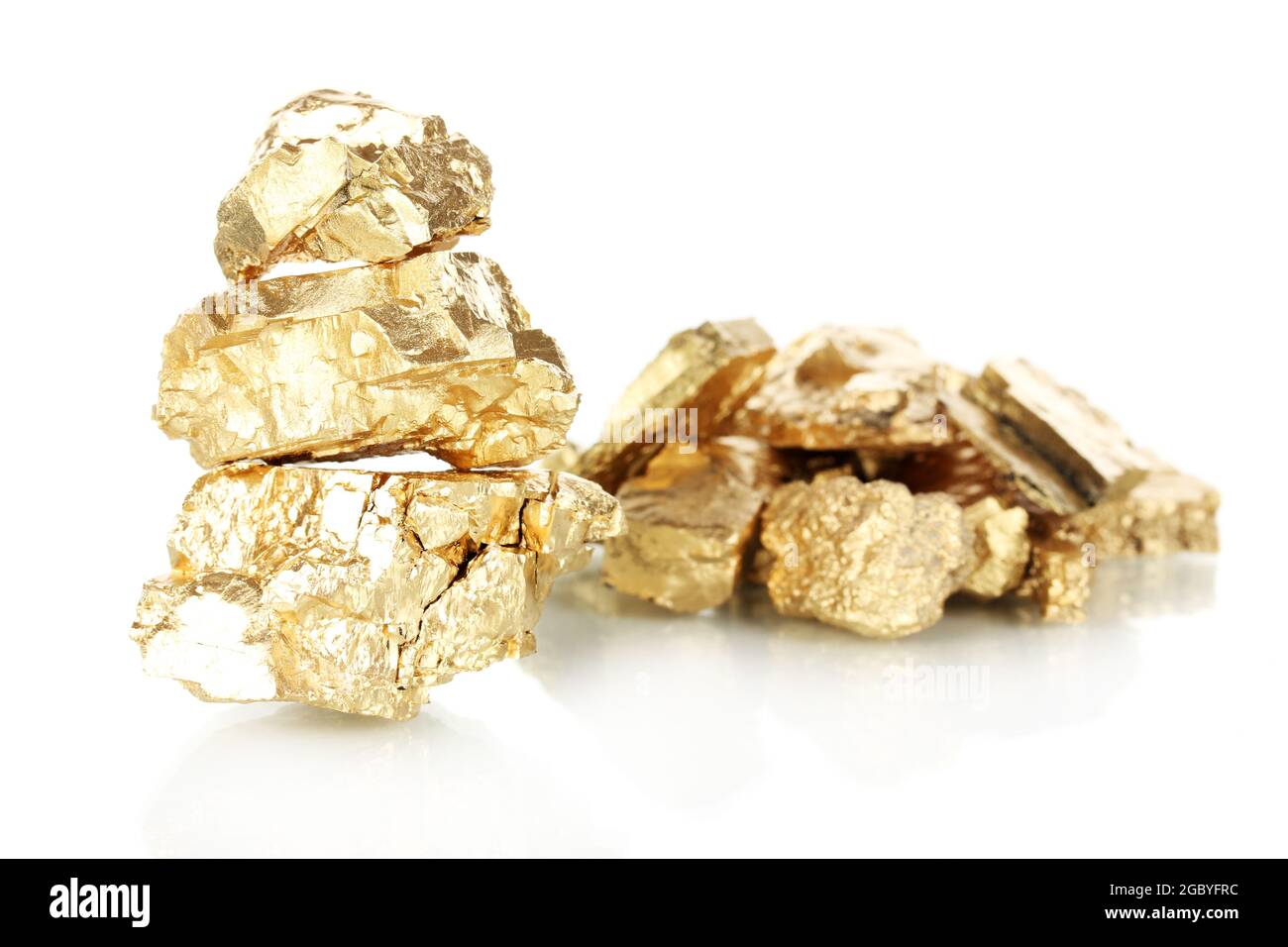 Golden nuggets isolated on white Stock Photo - Alamy