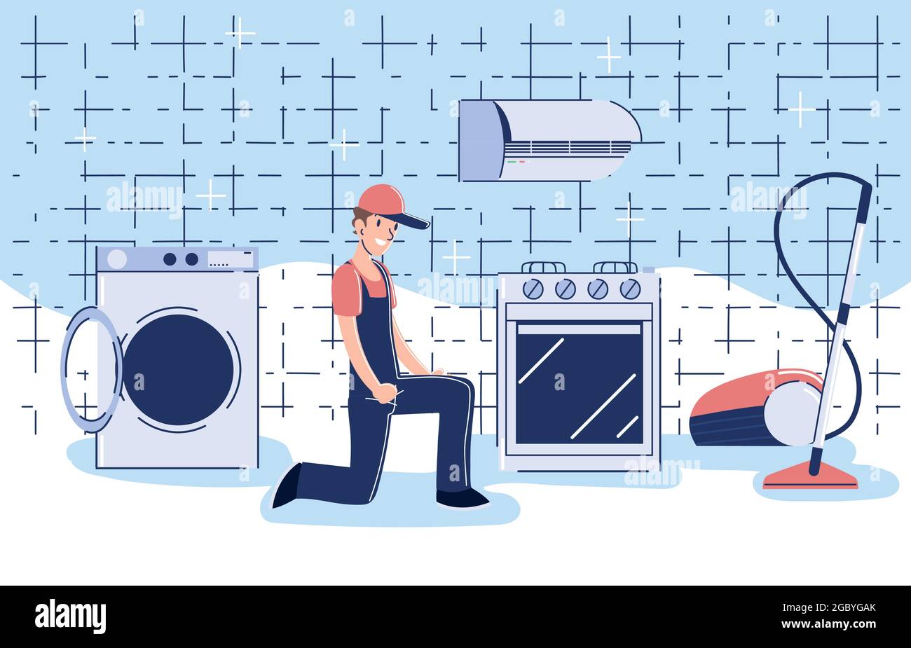 Technician fixing kitchen appliance Stock Vector Images - Alamy