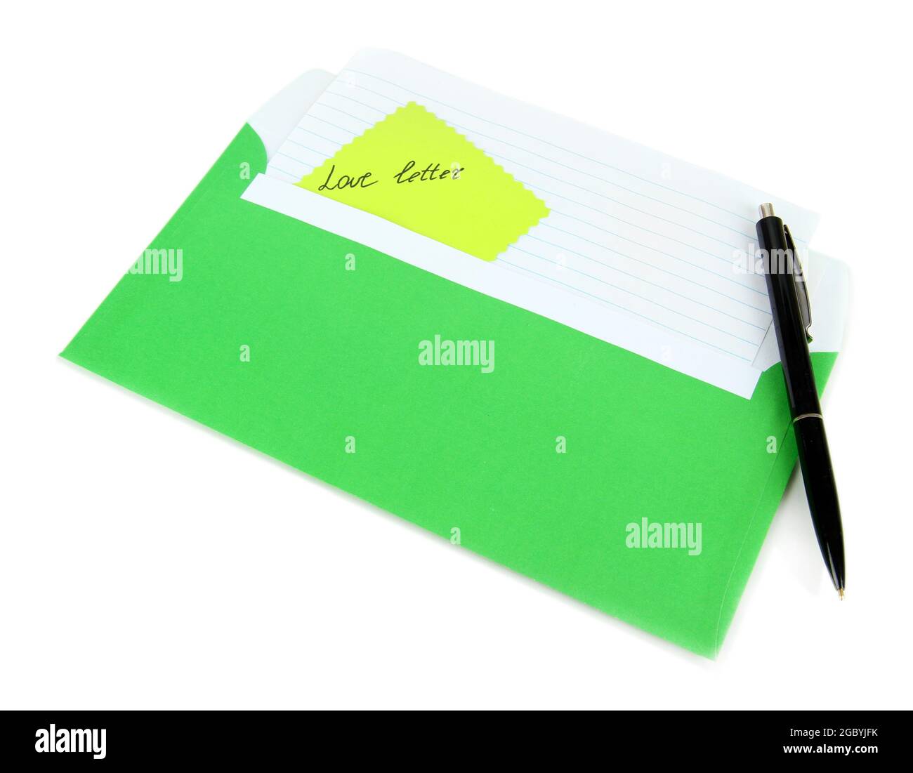 Note in envelope with pen isolated on white Stock Photo - Alamy