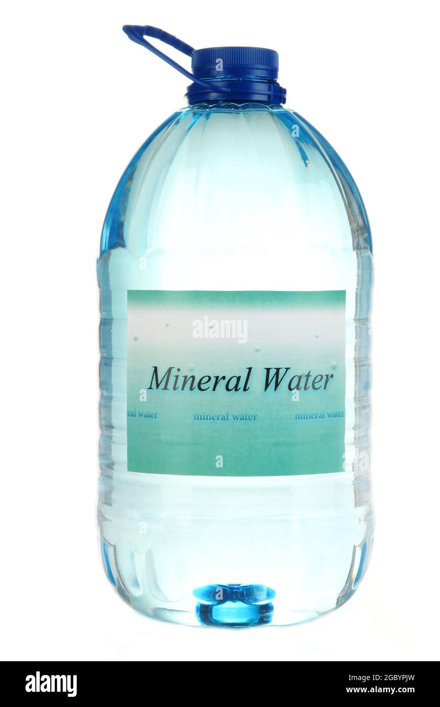 Big water bottle with label isolated on white Stock Photo - Alamy