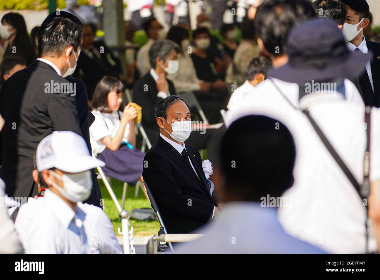 Japan's Prime Minister Yoshihide Suga attends a commemoration at Peace ...