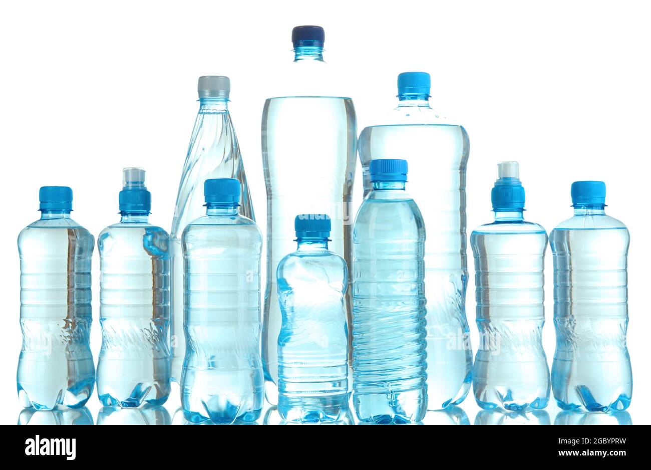 Different water bottles isolated on white Stock Photo - Alamy
