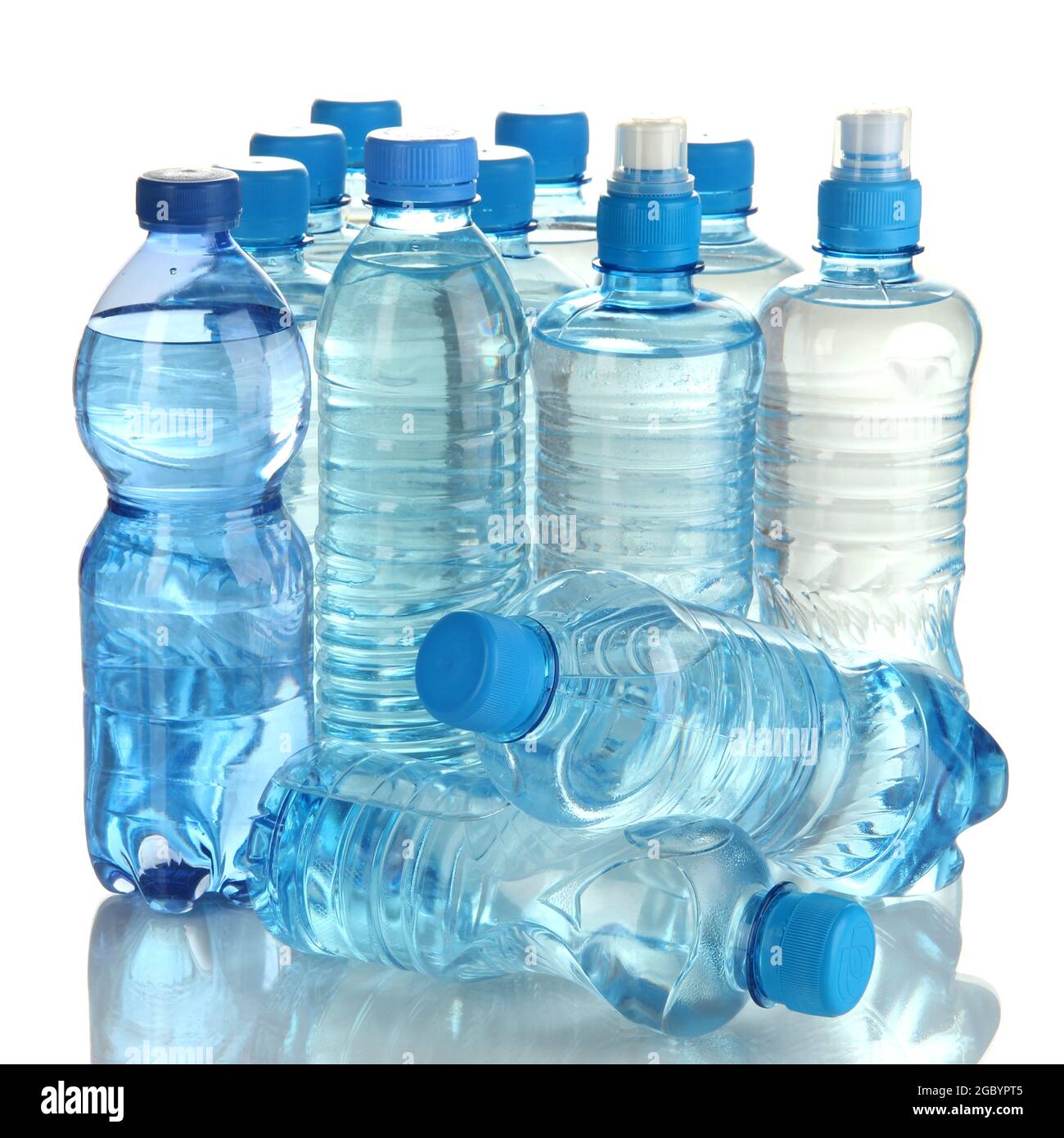 Different water bottles isolated on white Stock Photo - Alamy