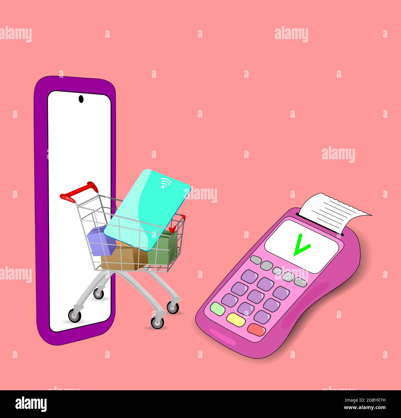 E-commerce shopping cart concepts, mobile gadgets, such as tablets and ...