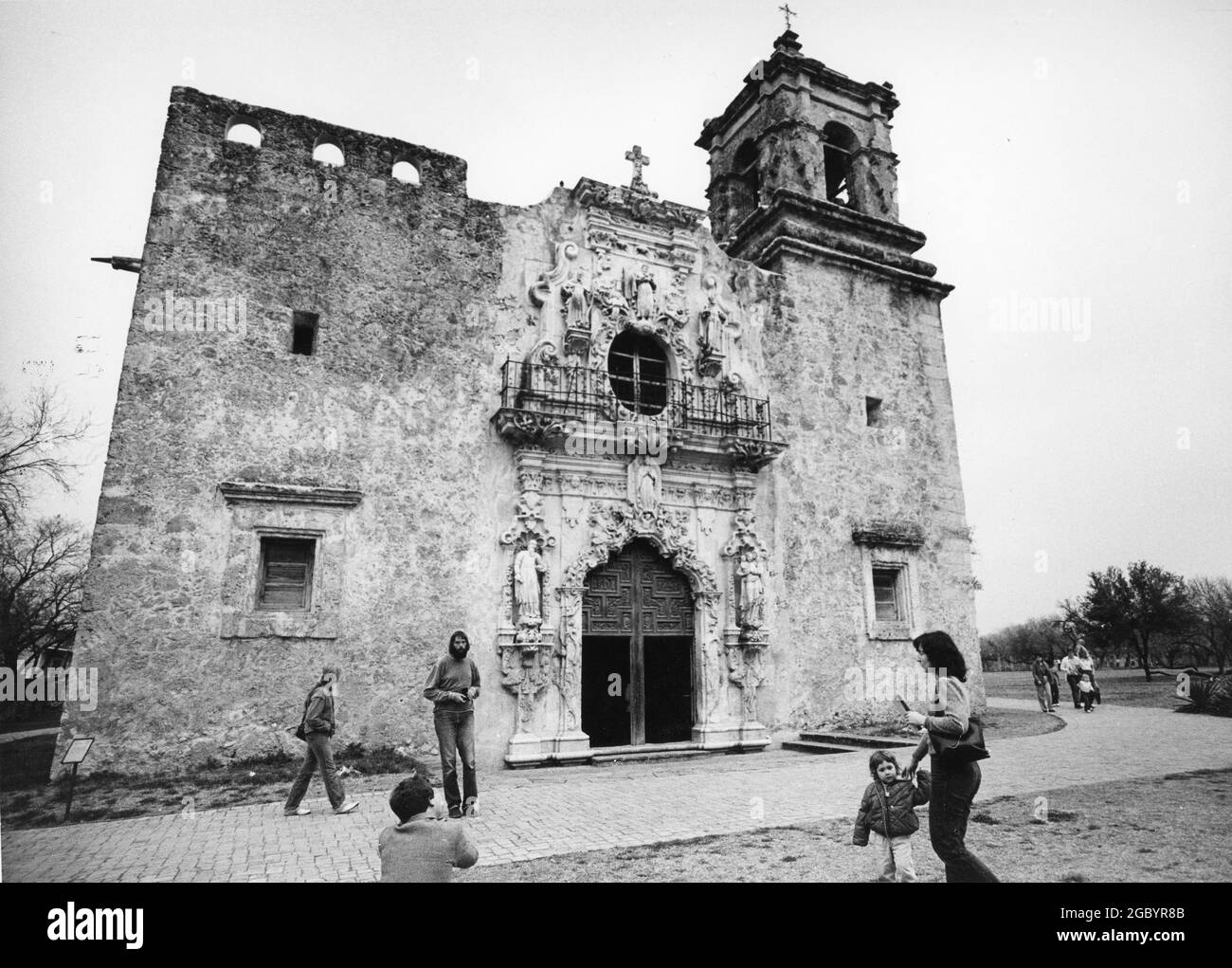 San Antonio Texas USA, circa 1990: Visitors explore Mission San Jose ...