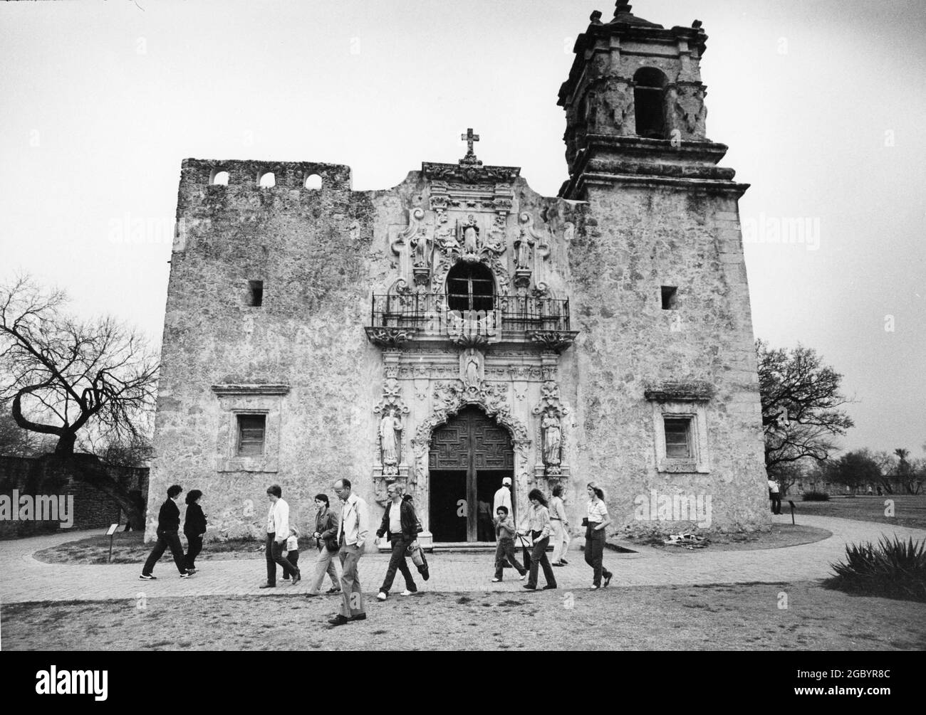 San Antonio Texas USA, circa 1990: Visitors explore Mission San Jose ...