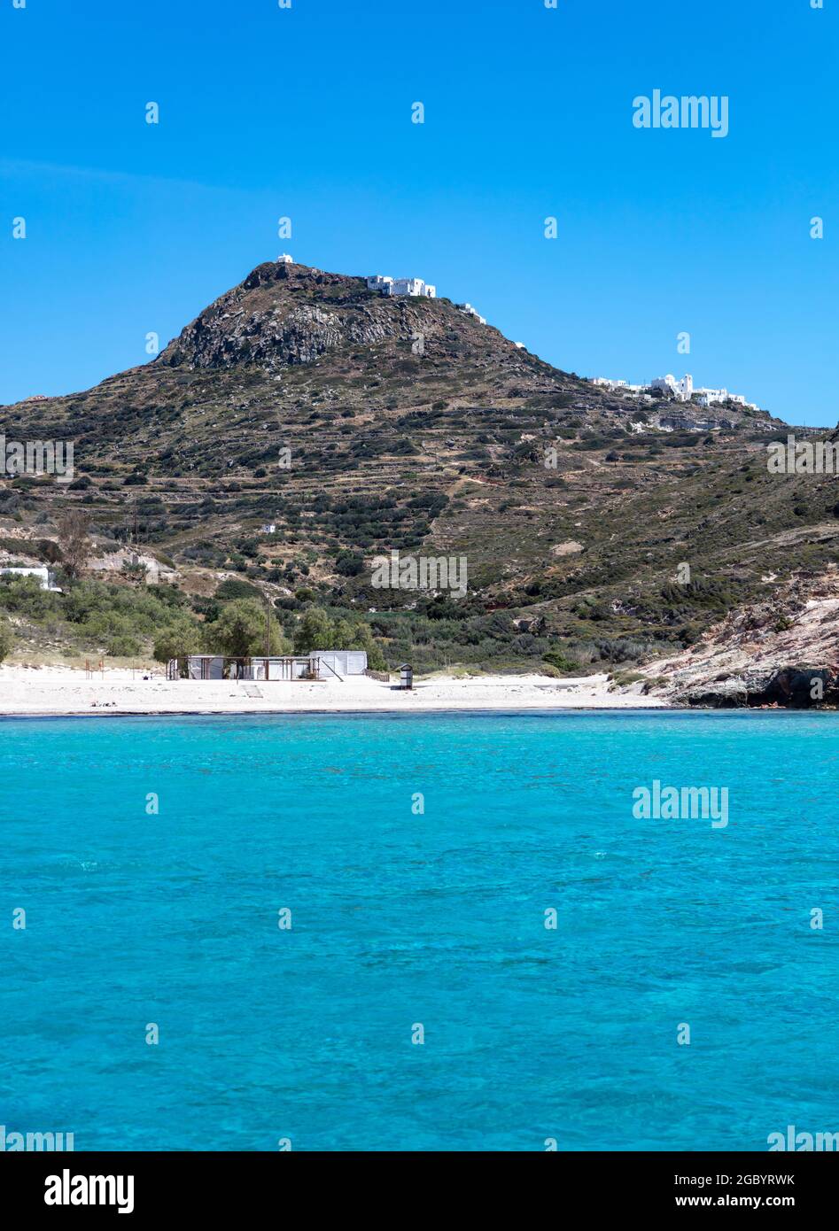 Milos island, Plathiena empty sandy beach, Cyclades Greece. Famous ...