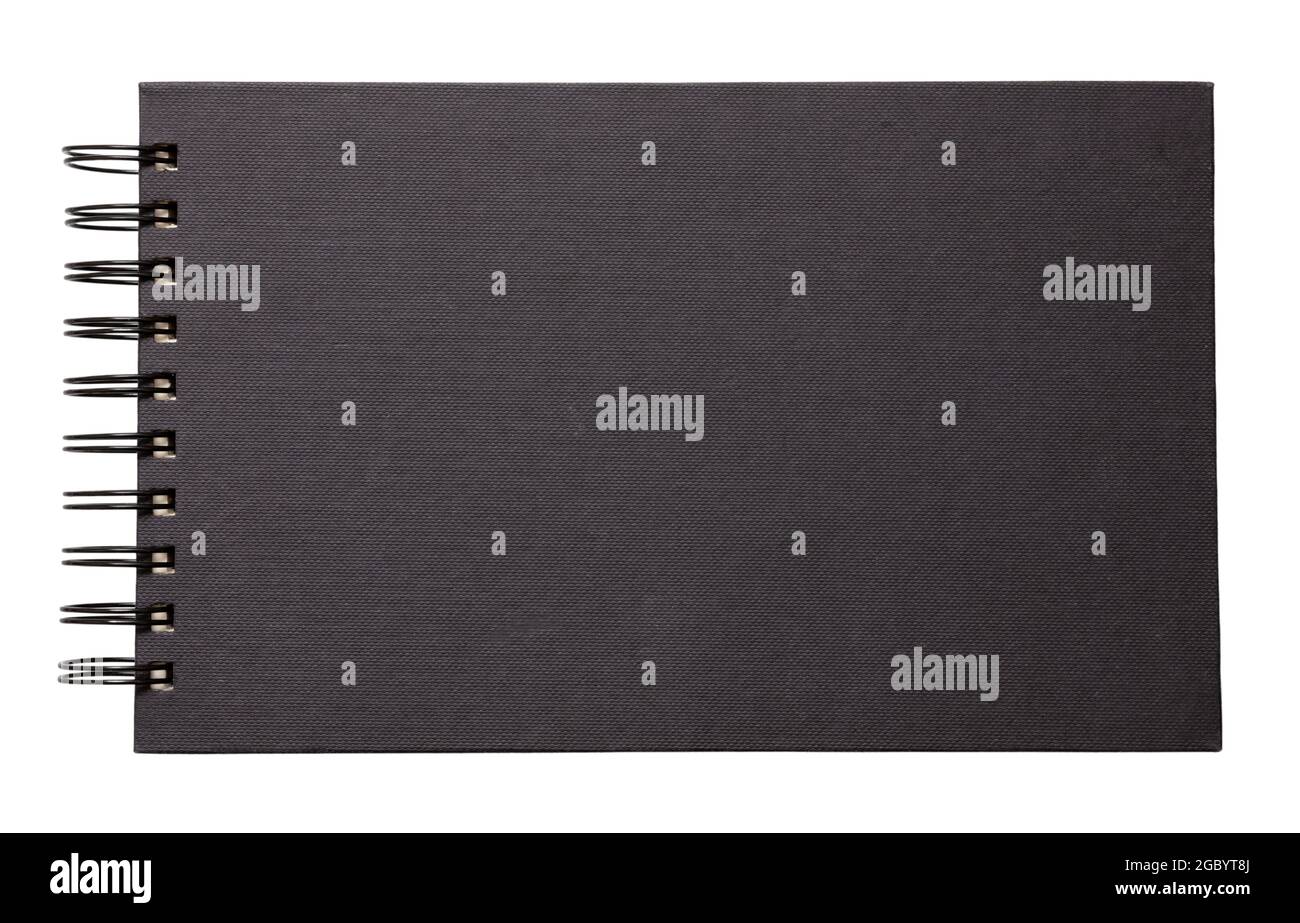 Black empty hard cover spiral notepad isolated on white color ...