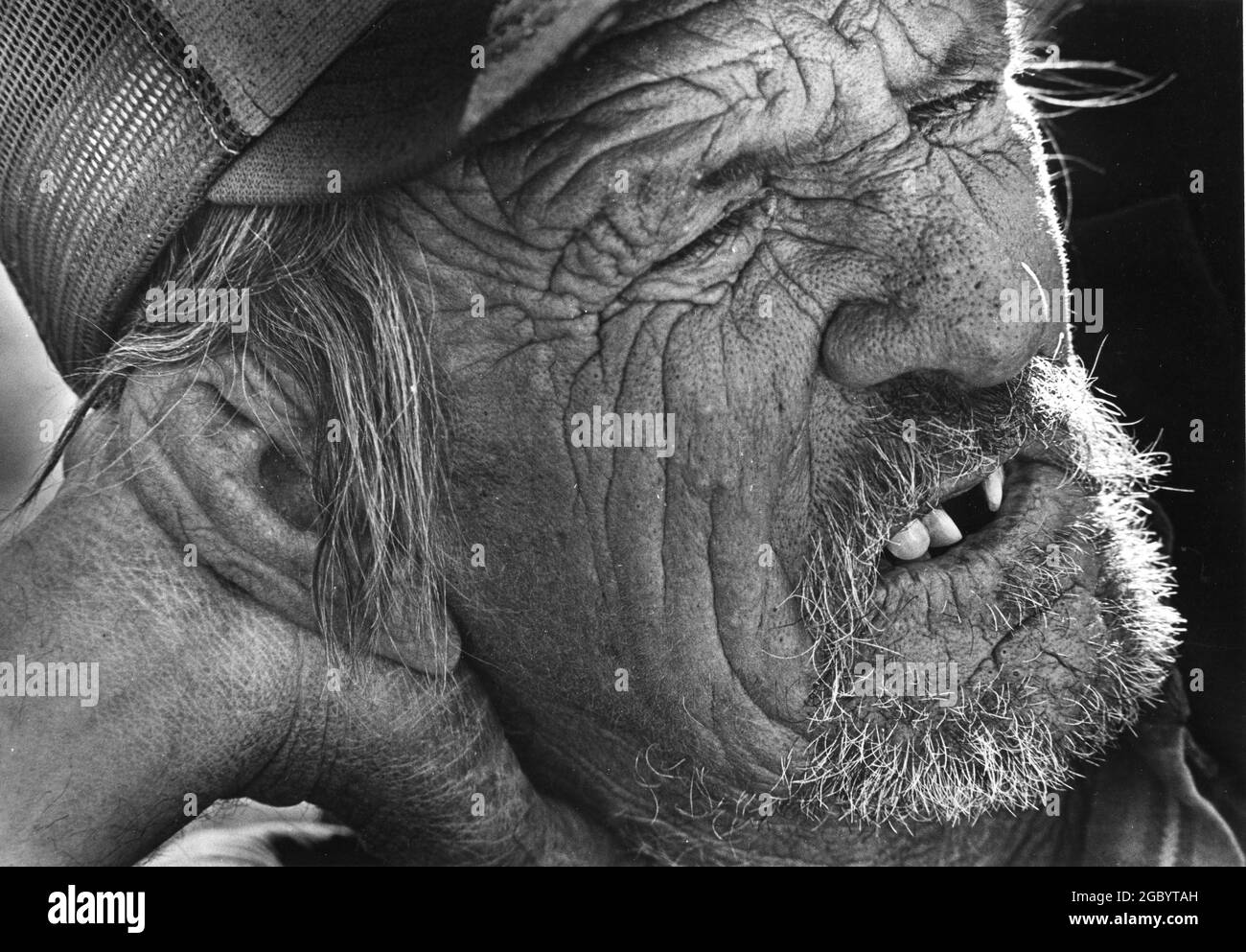 Austin Texas USA, circa 1993: Homeless man with heavily lined face and ...