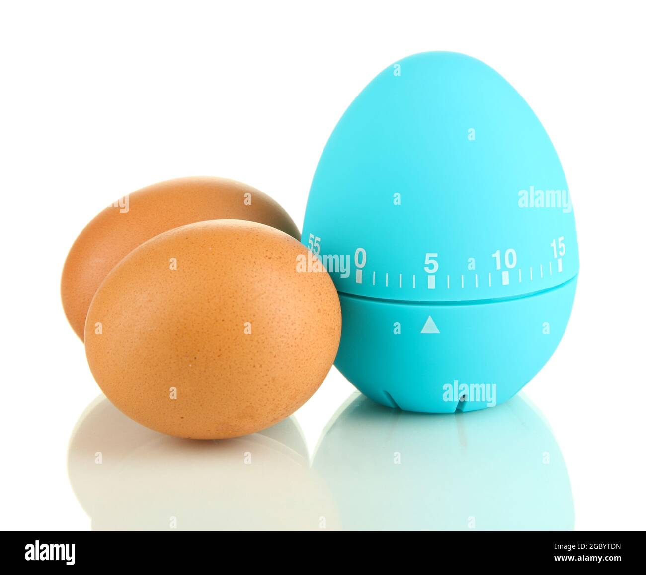 Blue egg timer and eggs, isolated on white Stock Photo - Alamy