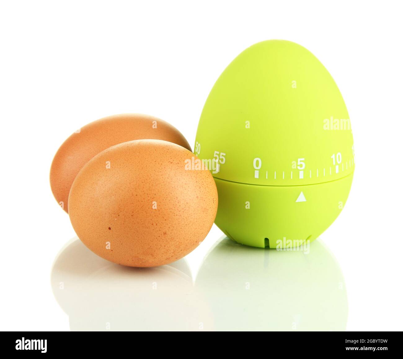 Green egg timer and eggs, isolated on white Stock Photo - Alamy