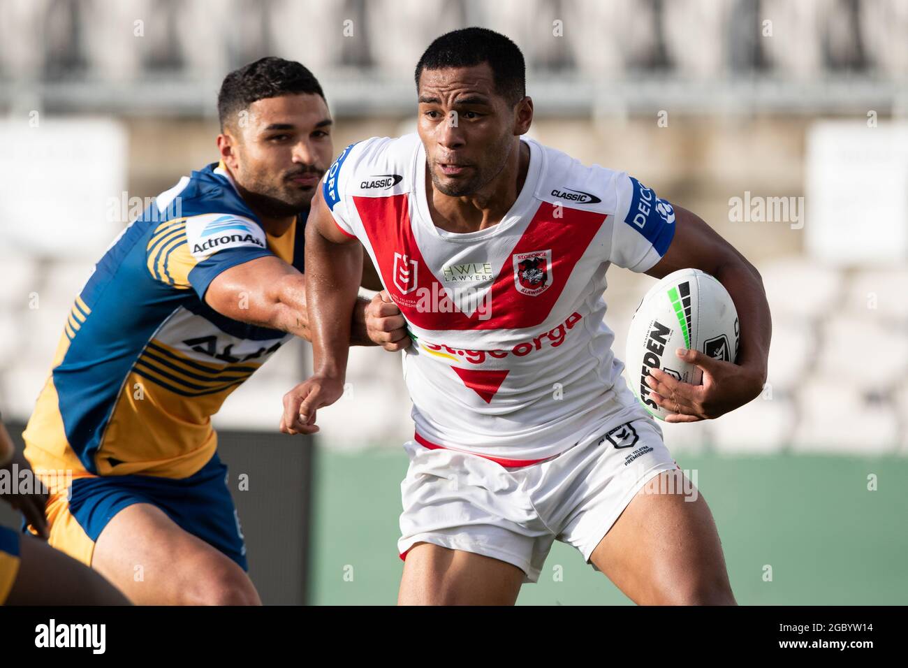 SYDNEY, AUSTRALIA - FEBRUARY 18: Max Feagai of the Dragons runs the ...