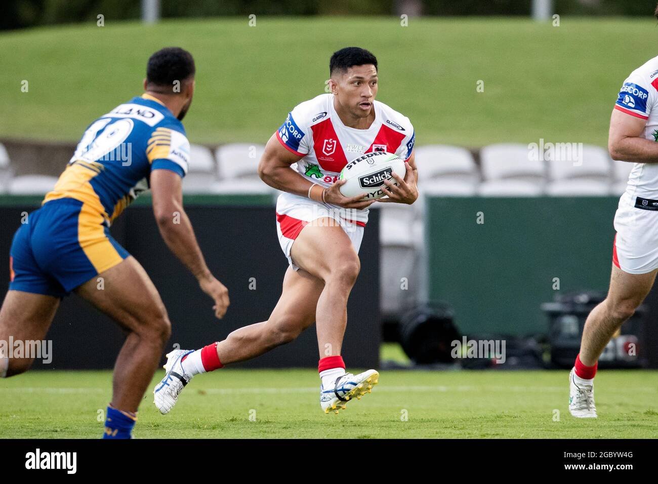 SYDNEY, AUSTRALIA - FEBRUARY 18: Max Feagai of the Dragons runs the ...
