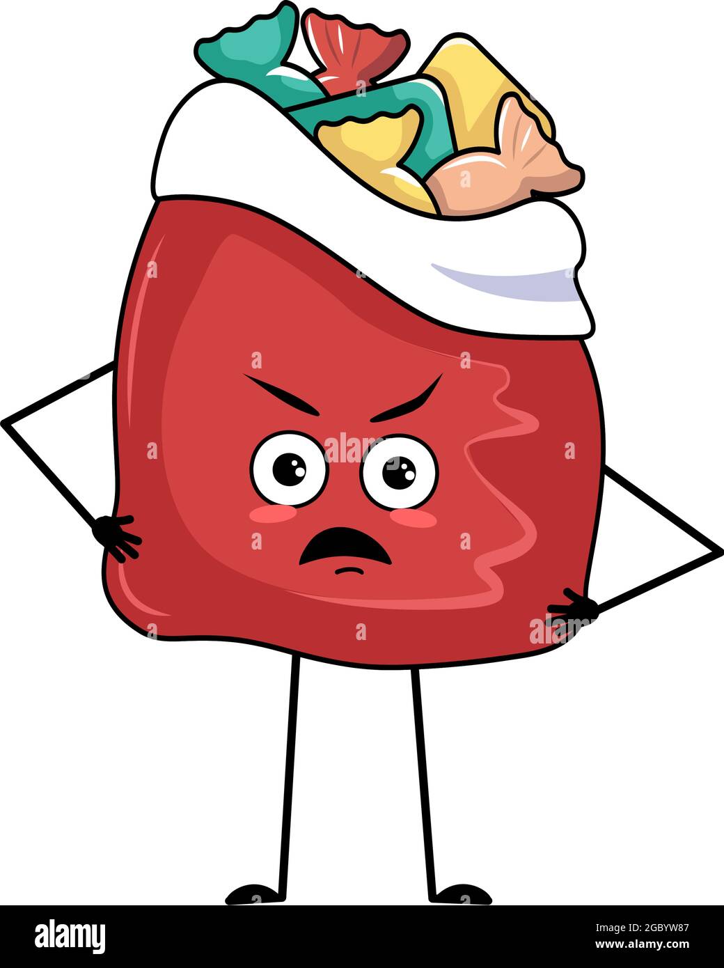 Cute red bag character with New Year gifts with angry emotions Stock ...