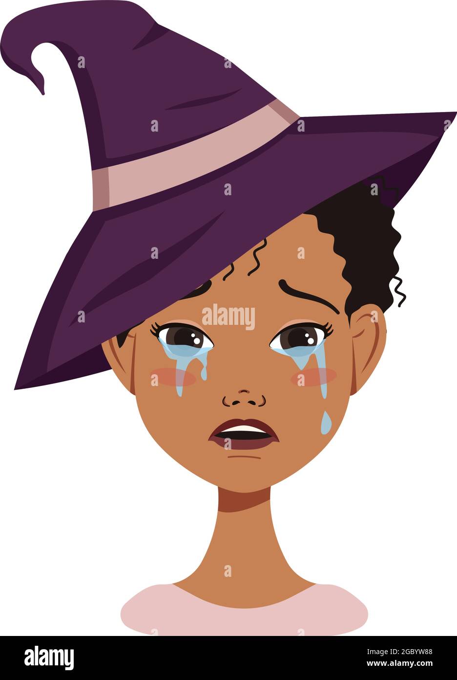 African American female avatar with black curly hair, sad emotions ...