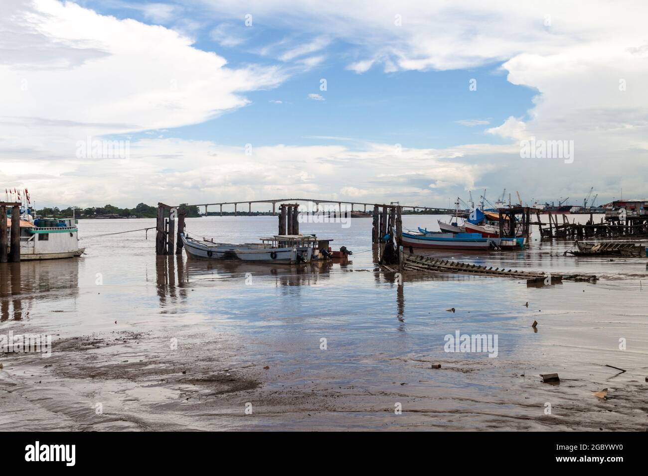 Jules Wijdenbosch bridge over Suriname river in port of Paramaribo ...