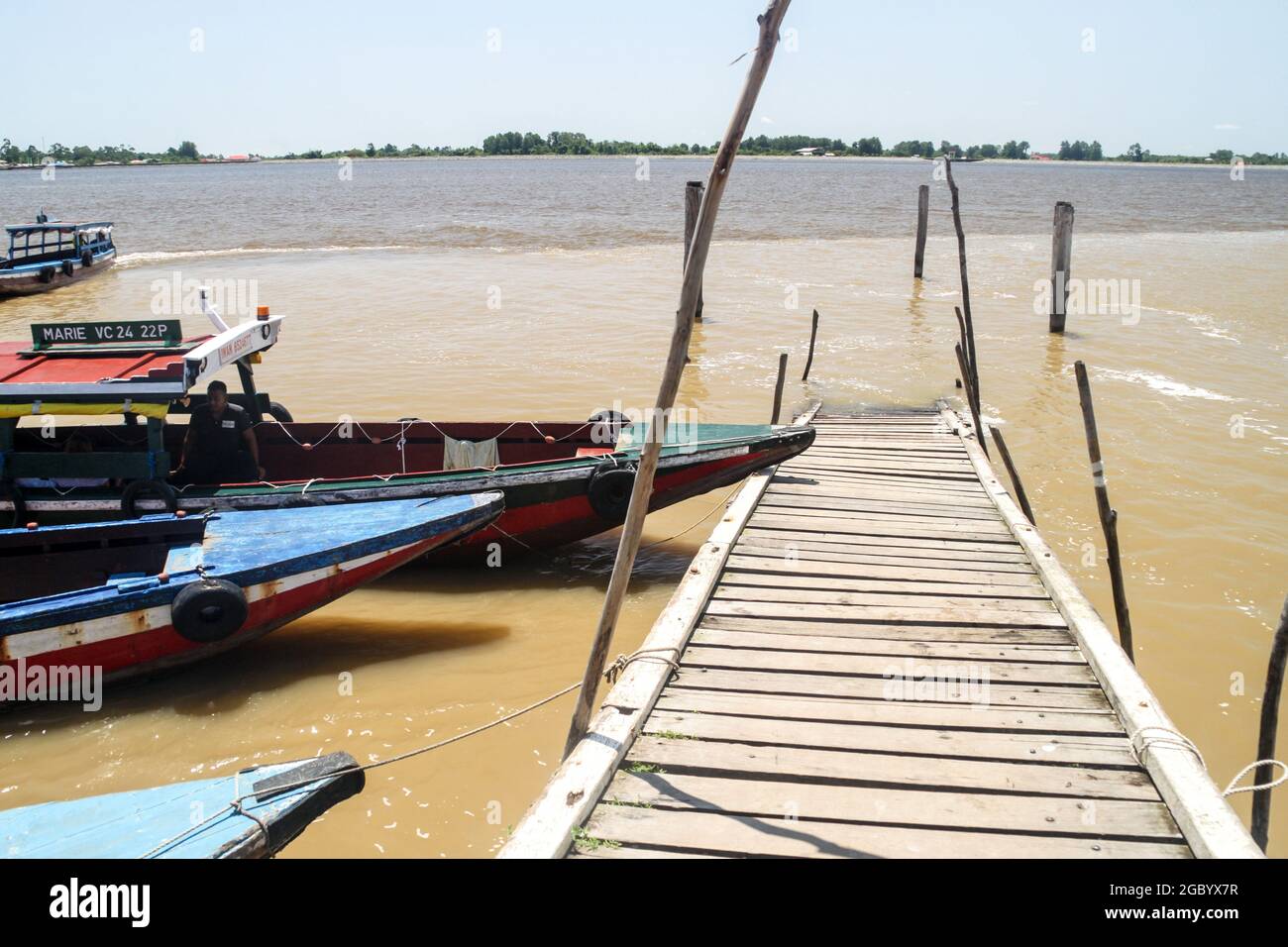 PARAMARIBO, SURINAME - AUGUST 7, 2015: Wooden pier near Paramaribo ...