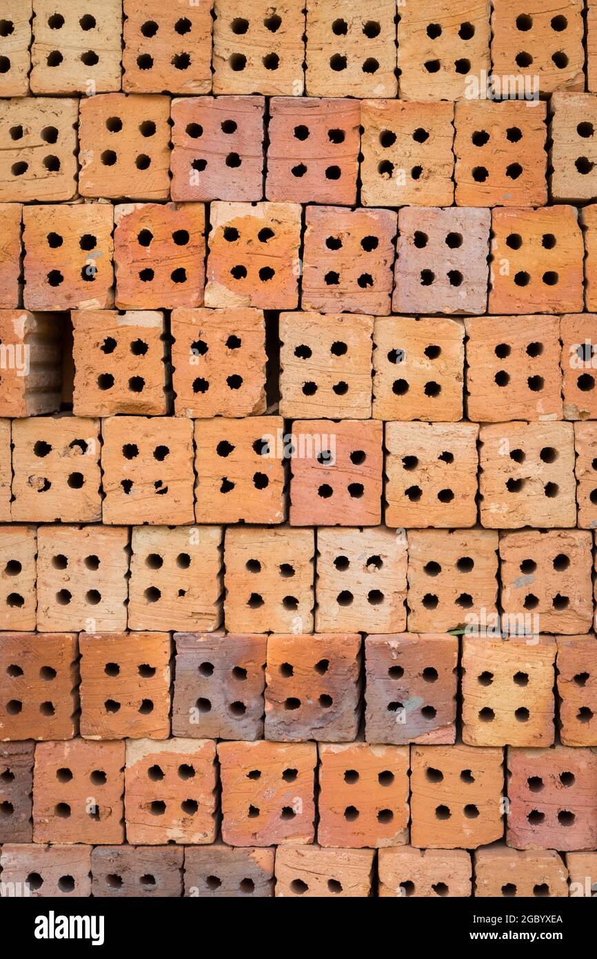 Red brick block for wallpaper and background Stock Photo - Alamy