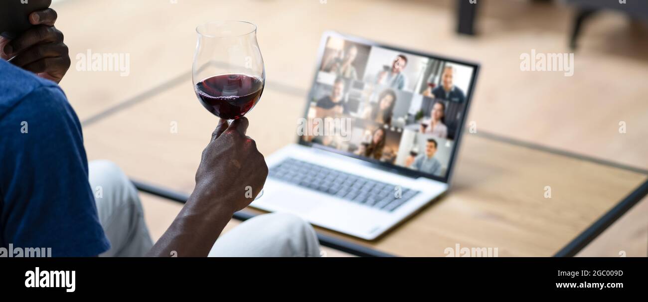 Virtual Wine Tasting Dinner Event Online Using Laptop Stock Photo - Alamy