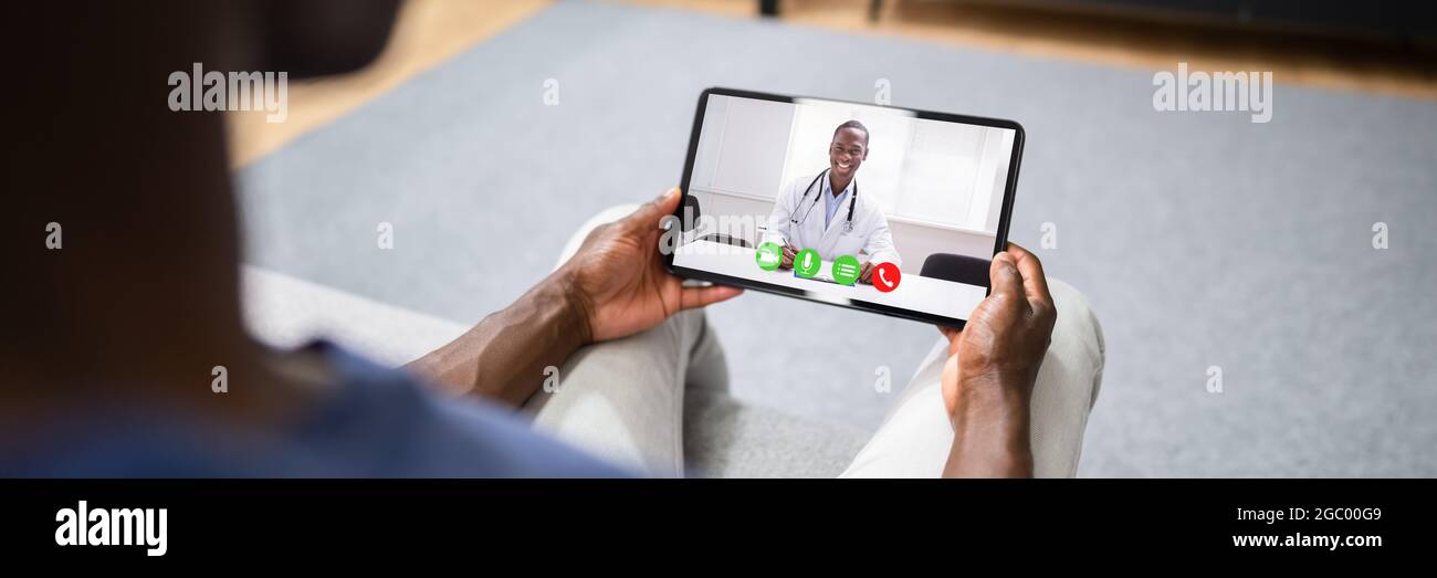 Online Video Conference With Medical Doctor On Tablet Stock Photo - Alamy